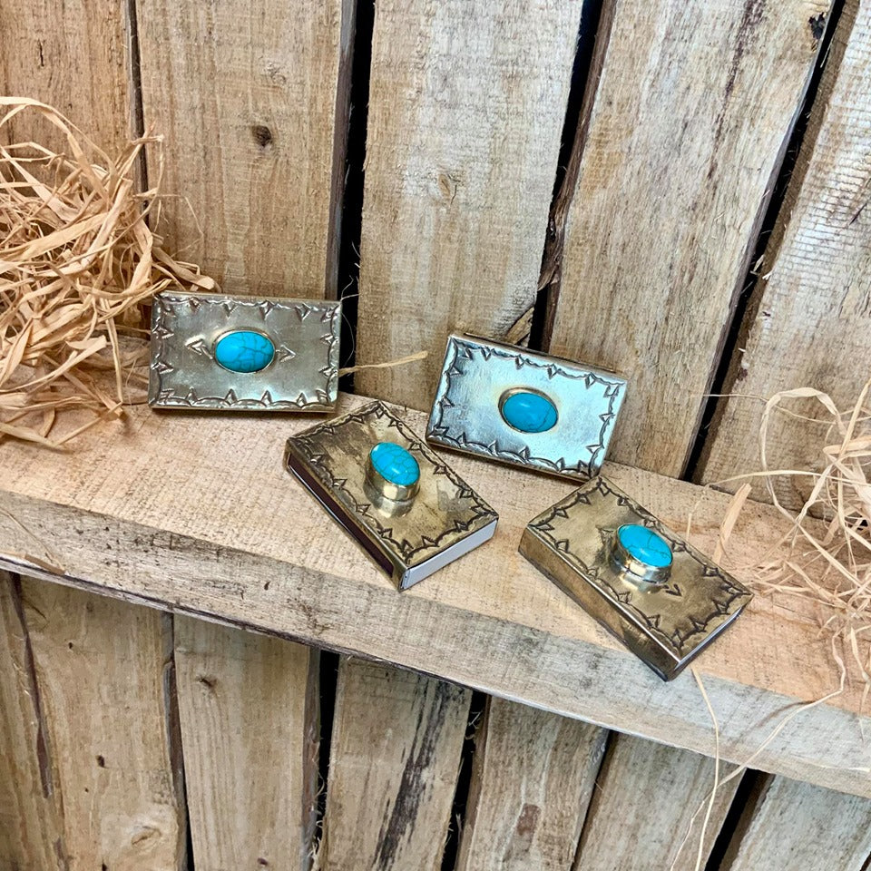 Small Stamped Matchbox Cover with Turquoise – Holy Cow Couture